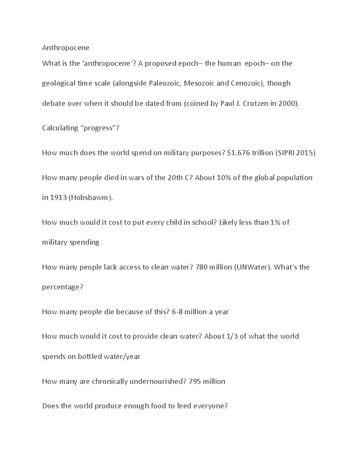 AP-SOSC-1340 Lecture 10 Notes - Anthropocene What is the ‘anthropocene ...