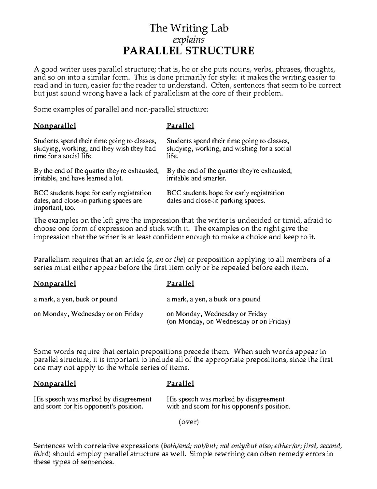 Warm-Up Activity on Parallel Structure - The Writing Lab explains ...