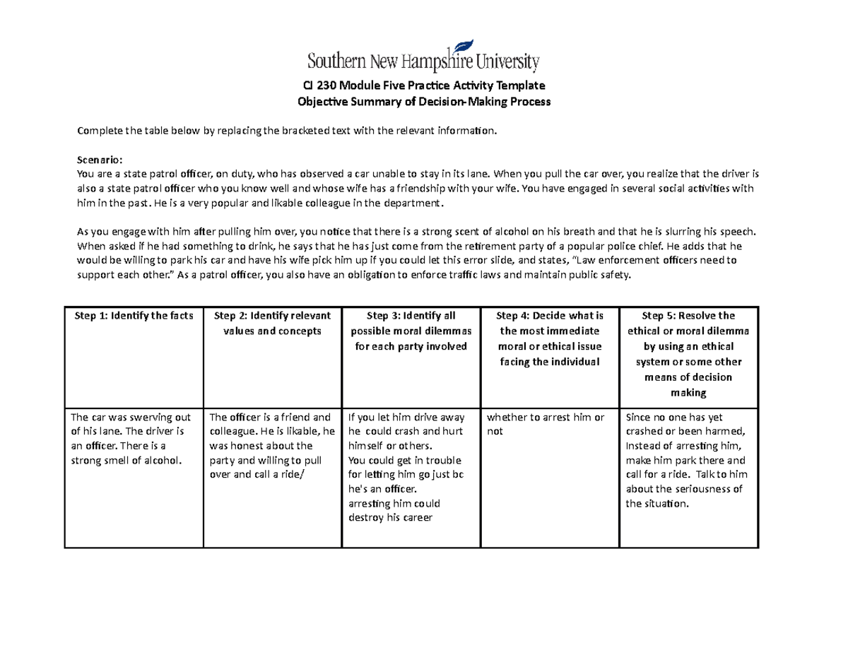 CJ 230 Module Five Practice Activity Template - CJ 230 Module Five Practice Activity Template ...