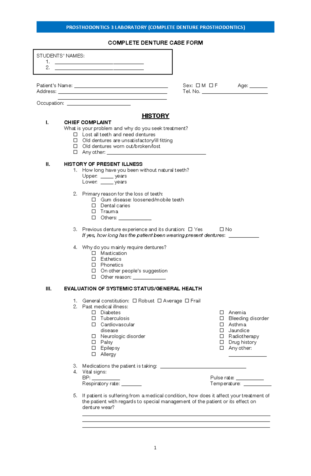 CD Case Form - By Dr jojo - PROSTHODONTICS 3 LABORATORY (COMPLETE ...