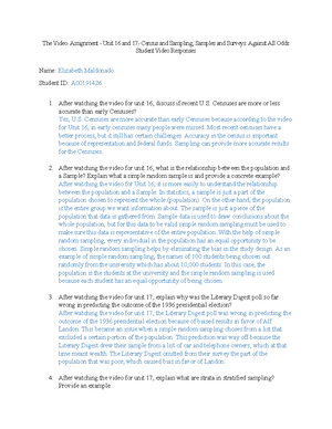Writing Assignment Week 8 - The Video Assignment - Unit 20-Random Variables and Unit 21-Binomial ...