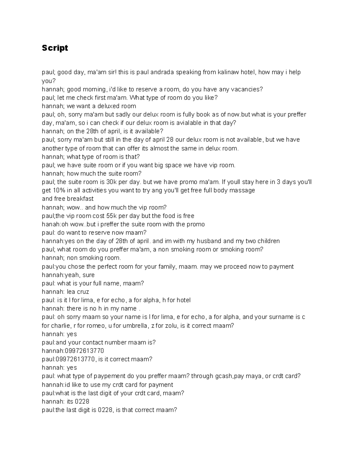 Script - Script paul; good day, ma'am sir! this is paul andrada ...