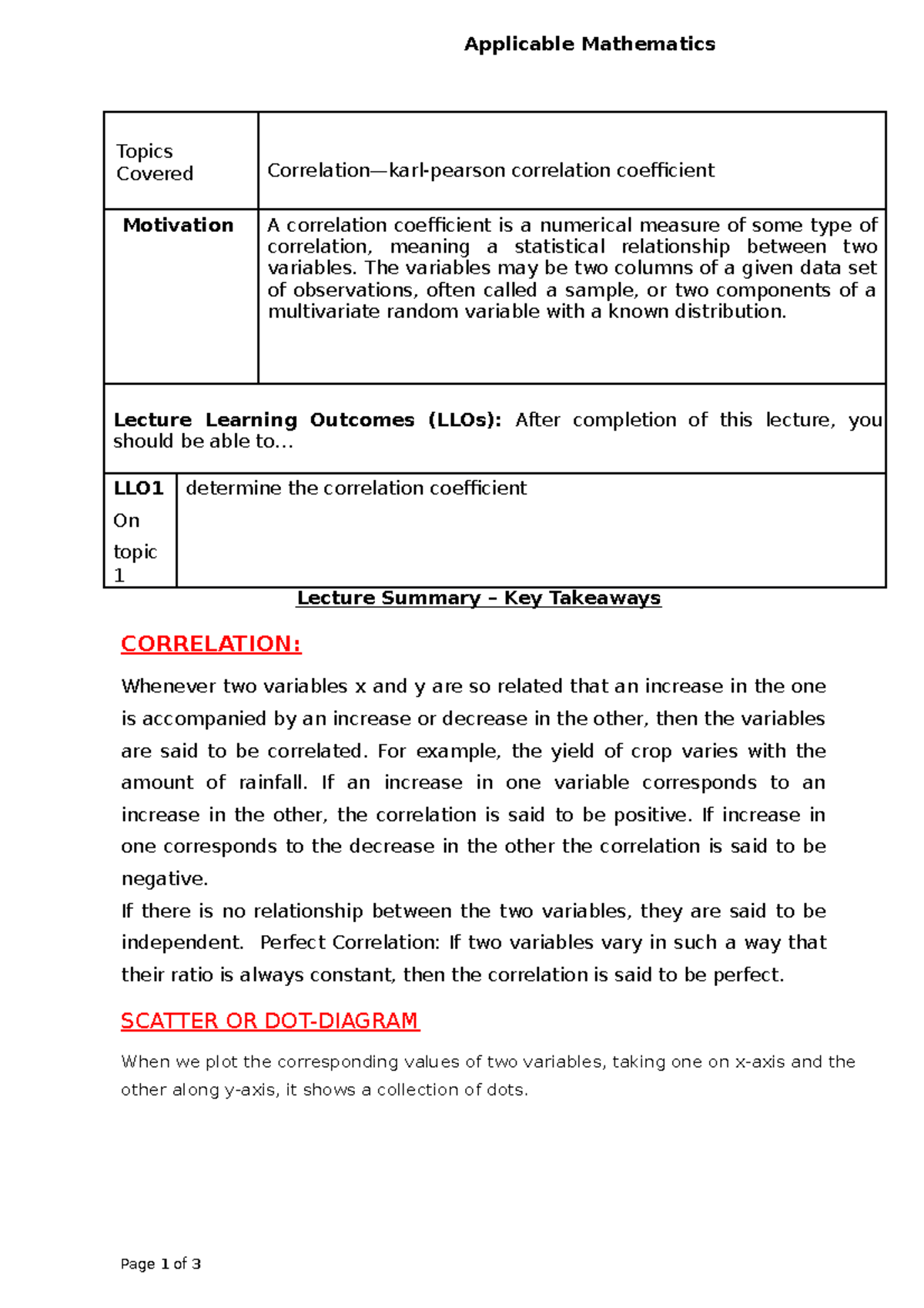 Correlation—karl Pearson Correlation Coefficient Applicable