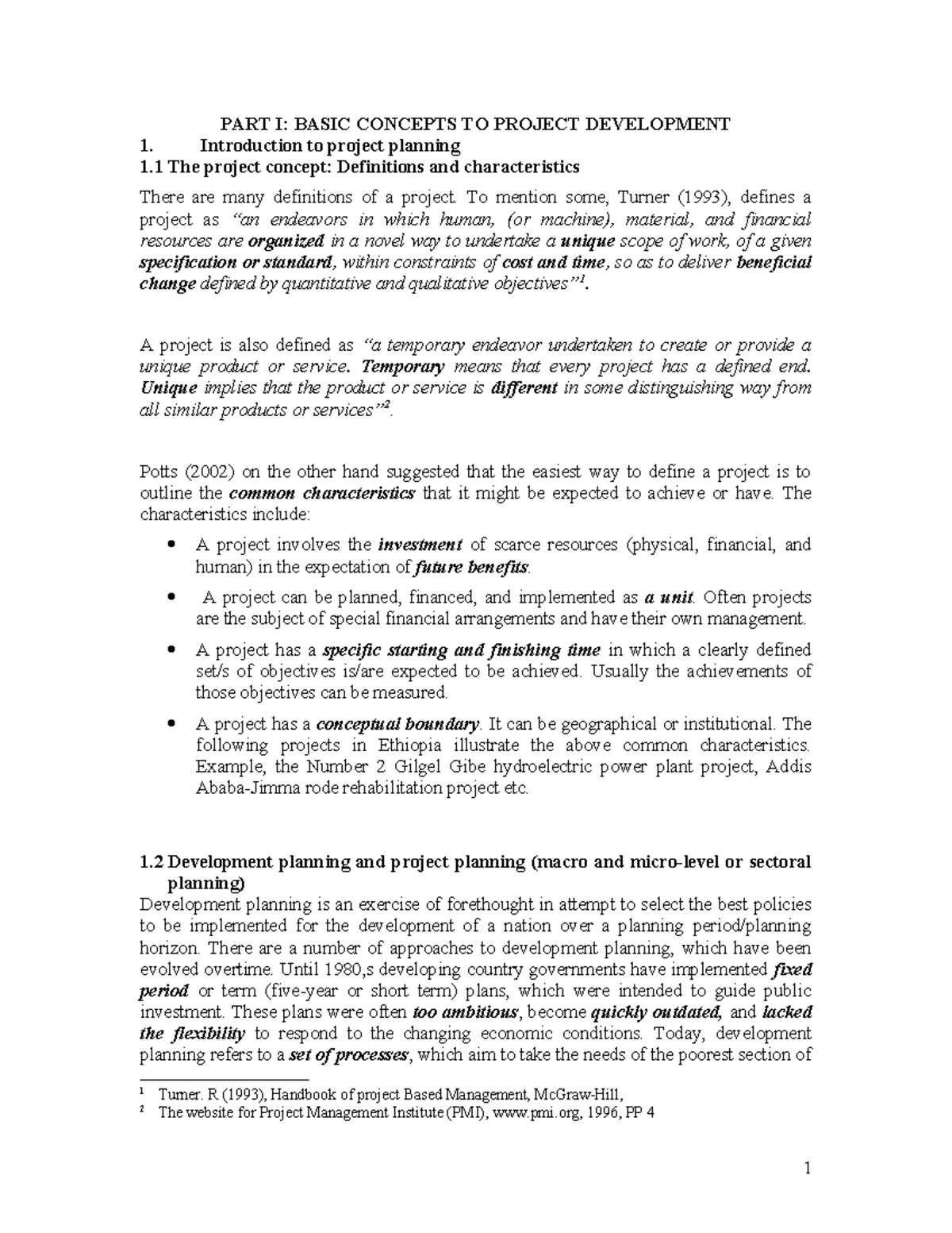 Project Planning NOTE (ECON 402)Note - PART I: BASIC CONCEPTS TO ...