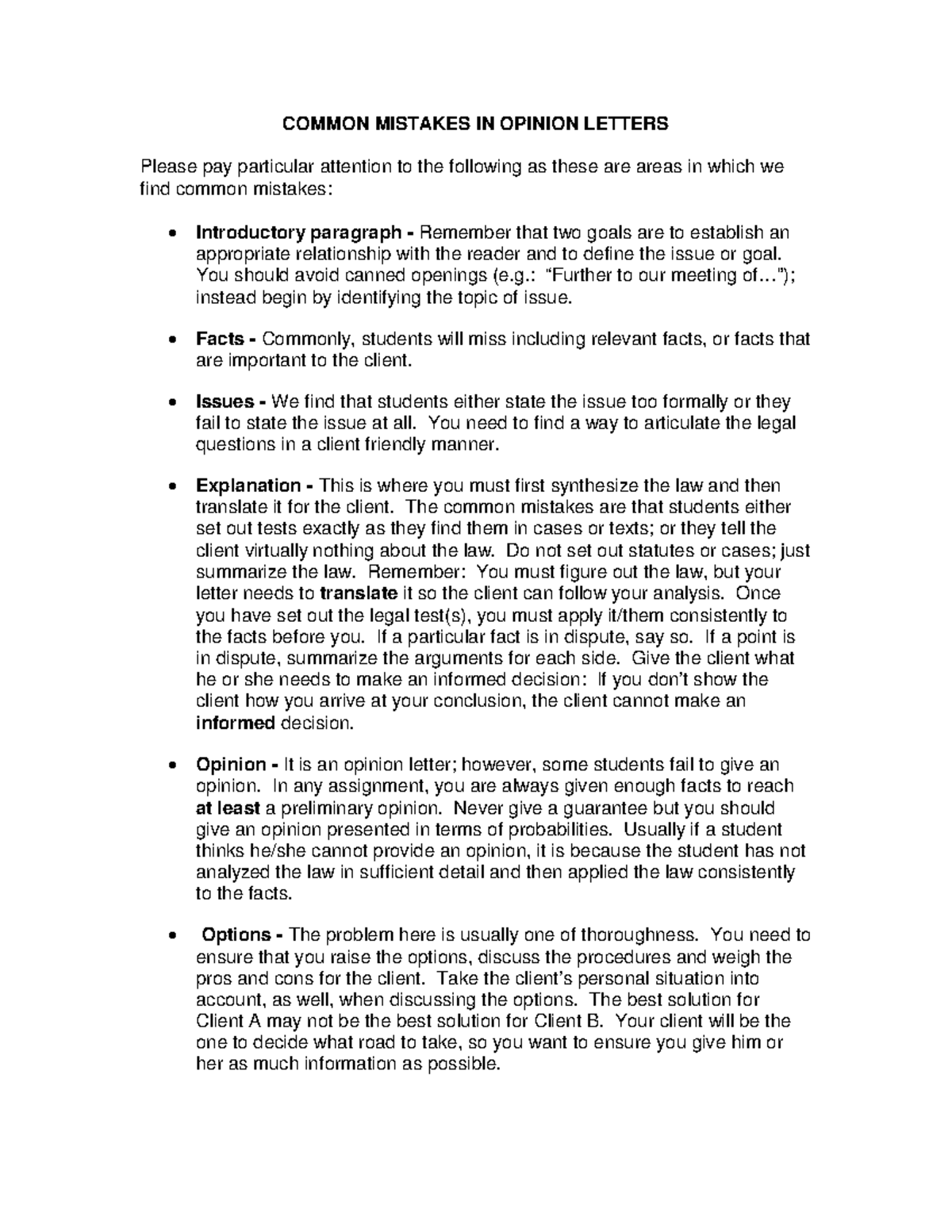 Common Mistakes in Opinion Letters - COMMON MISTAKES IN OPINION LETTERS ...
