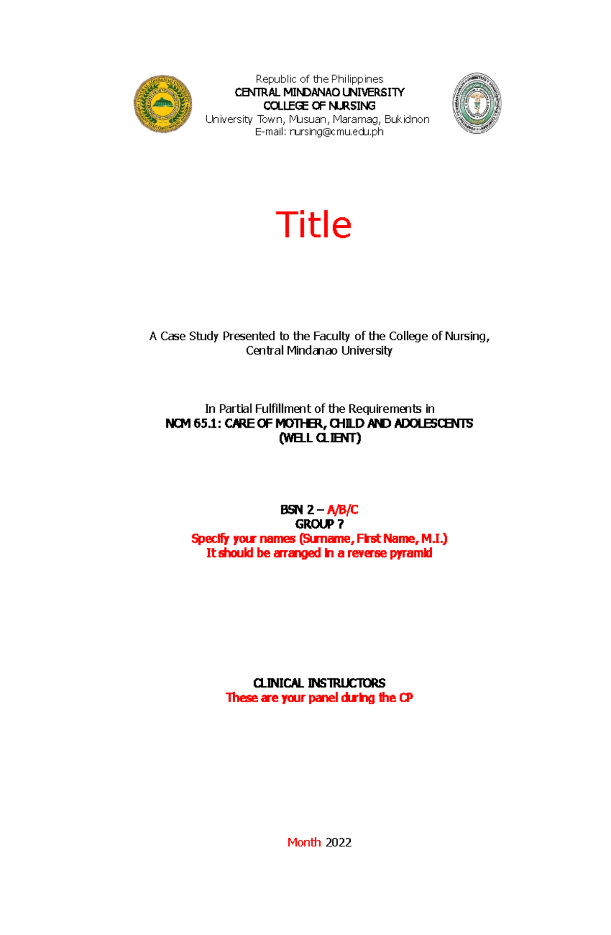 case analysis format - Republic of the Philippines CENTRAL MINDANAO ...