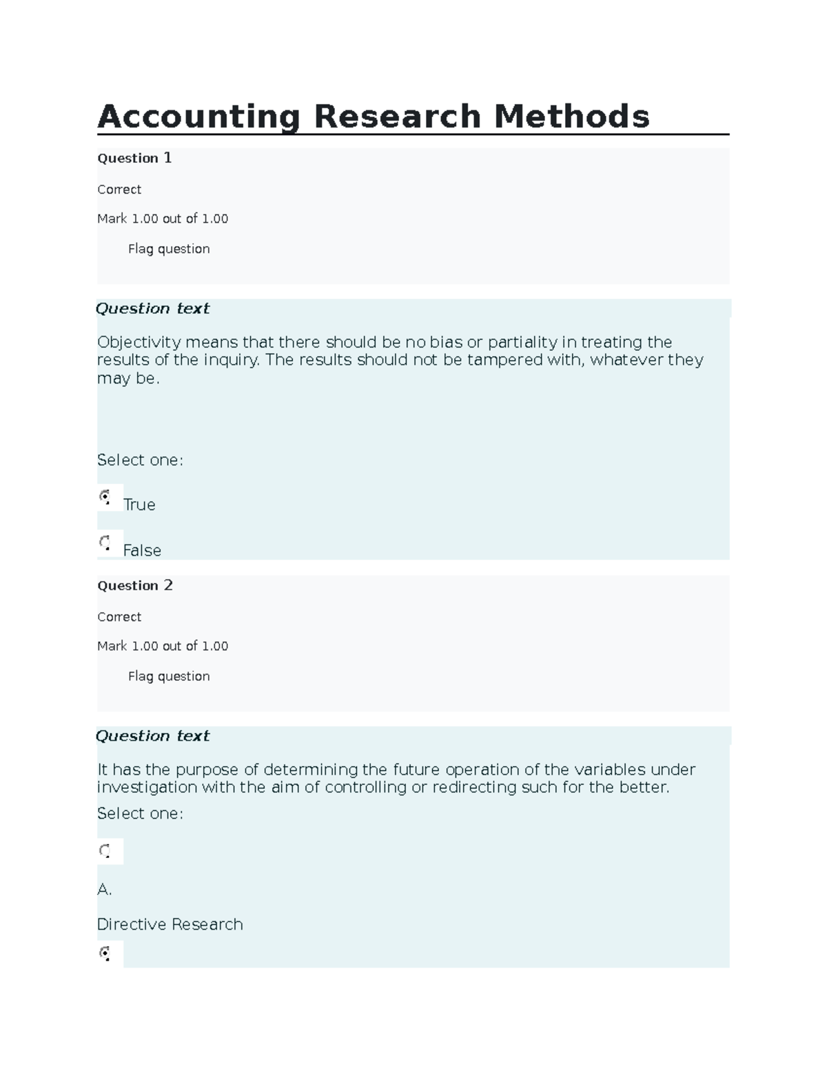 Accounting Research Methods (Prelim Q 1) - Accounting Research Methods ...