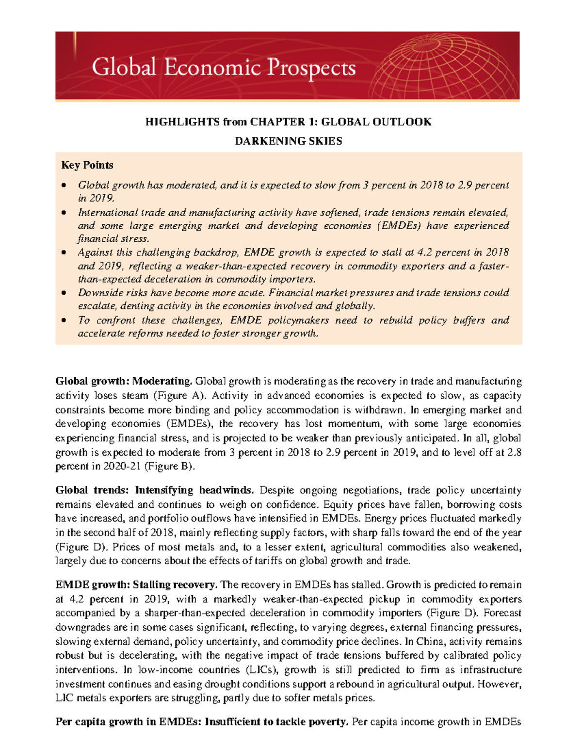 Global Economic Prospects Jan 2019 Highlights - HIGHLIGHTS from CHAPTER ...