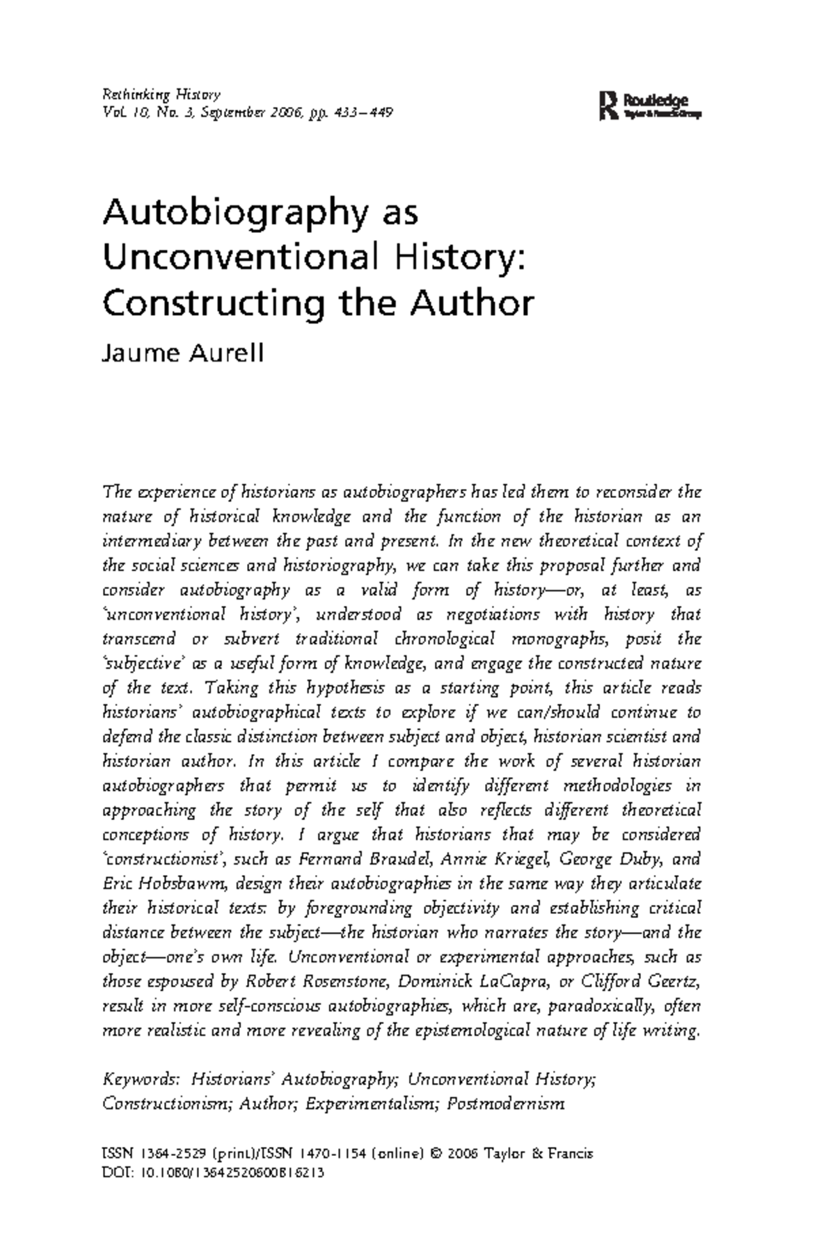 Autobiografia COMO Historia NO Convencional - Autobiography as Unconventional History ...