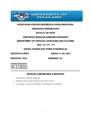 2022 Ukuhlolwa Okuyisipesheli KUKA AZUL151 - UKUHLOLWA OKUYISIPESHELI ...