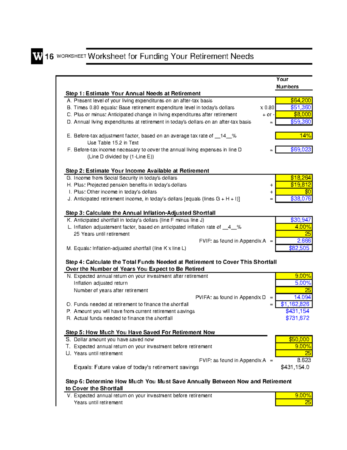 Fin250Worksheet 16 - Worksheet 16 - W 16 WORKSHEET Your Numbers Step 1 ...