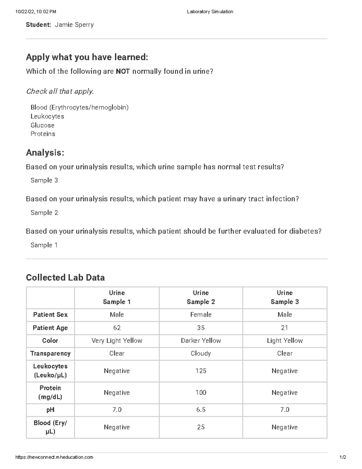 AA- Urinalysis - 10/22/22, 10:02 PM Laboratory Simulation newconnect ...