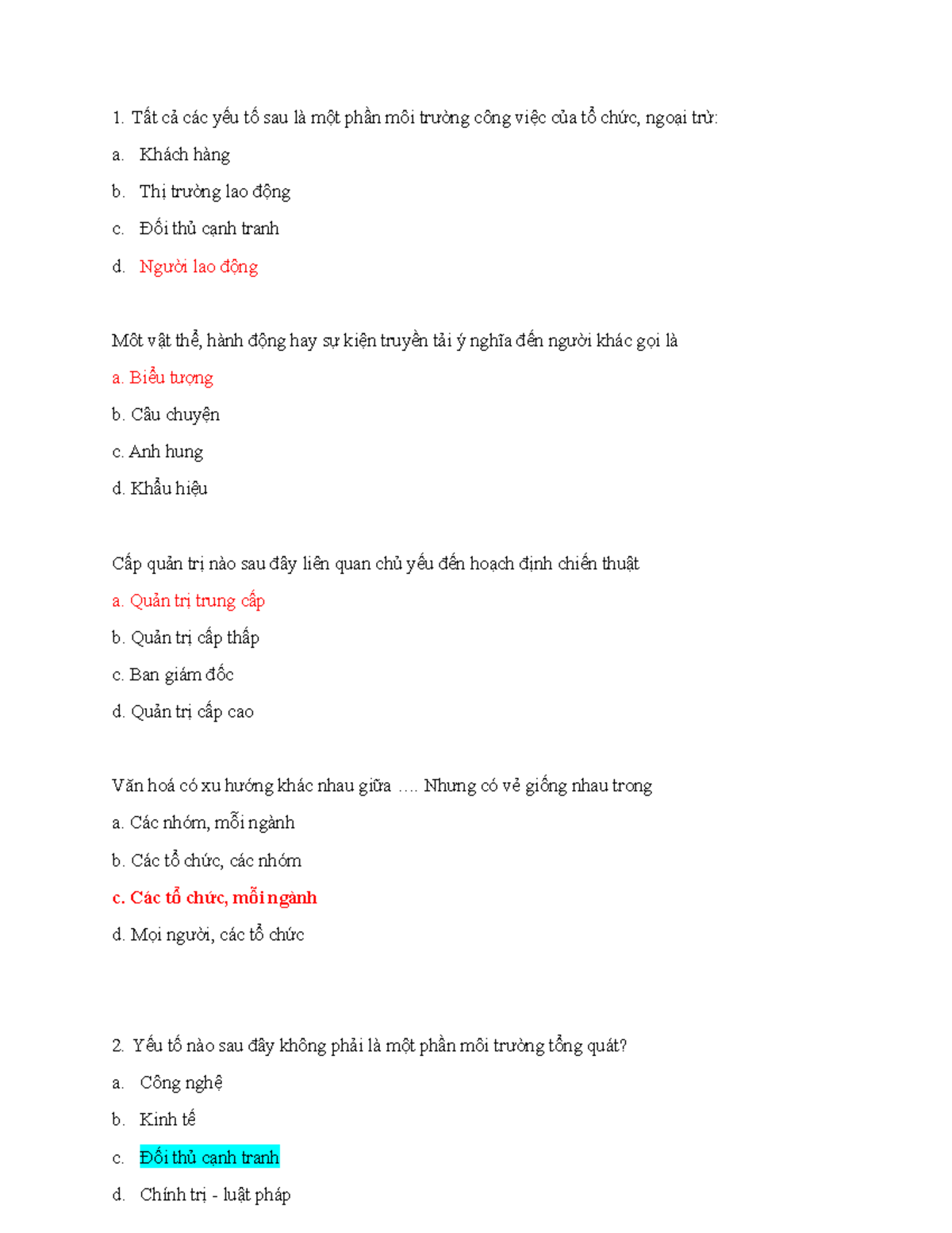 C2l - /dmfn - Tất cả các yếu tố sau là một phần môi trường công việc ...