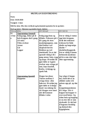Skriveplan for egentrening i kroppsøving - Kroppsøving: ”skriv i alle ...