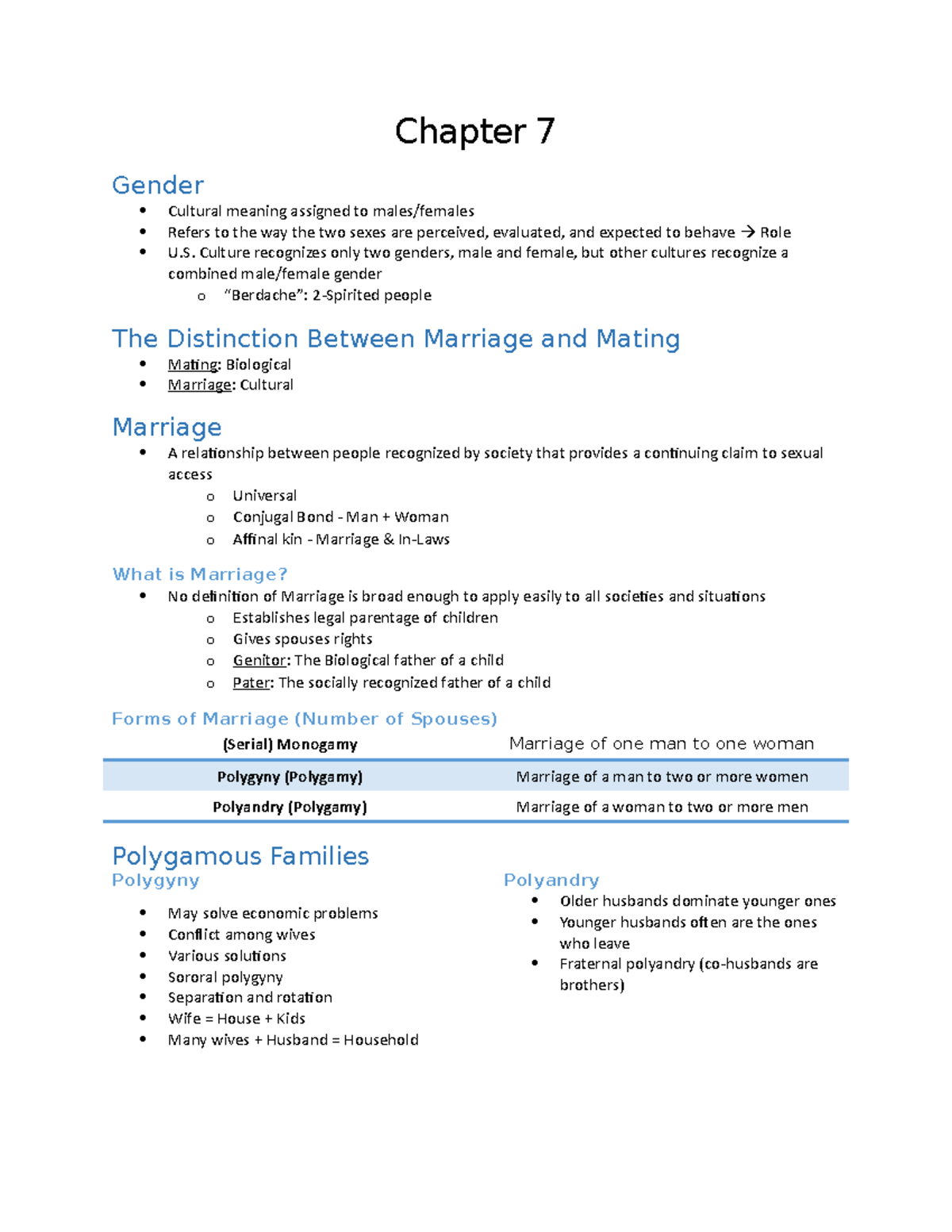 Chapter 7 - notes - Chapter 7 Gender Cultural meaning assigned to males ...