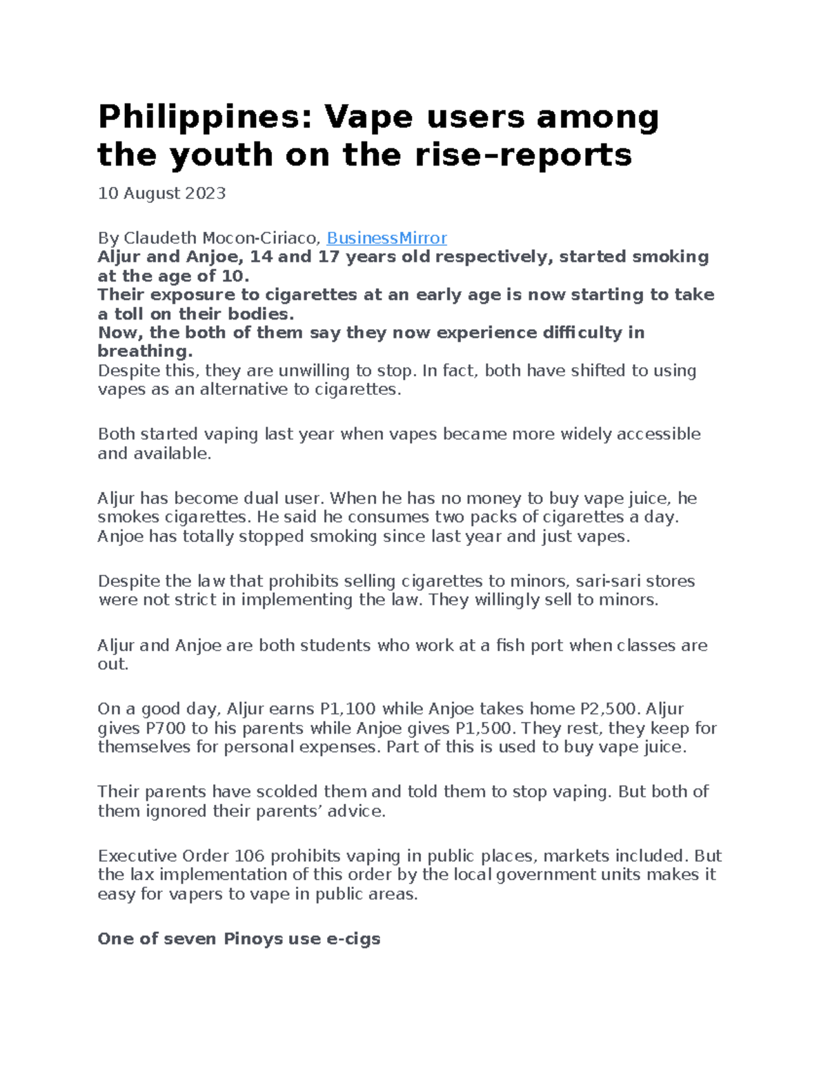 Vaping - Philippines: Vape users among the youth on the rise–reports 10 ...