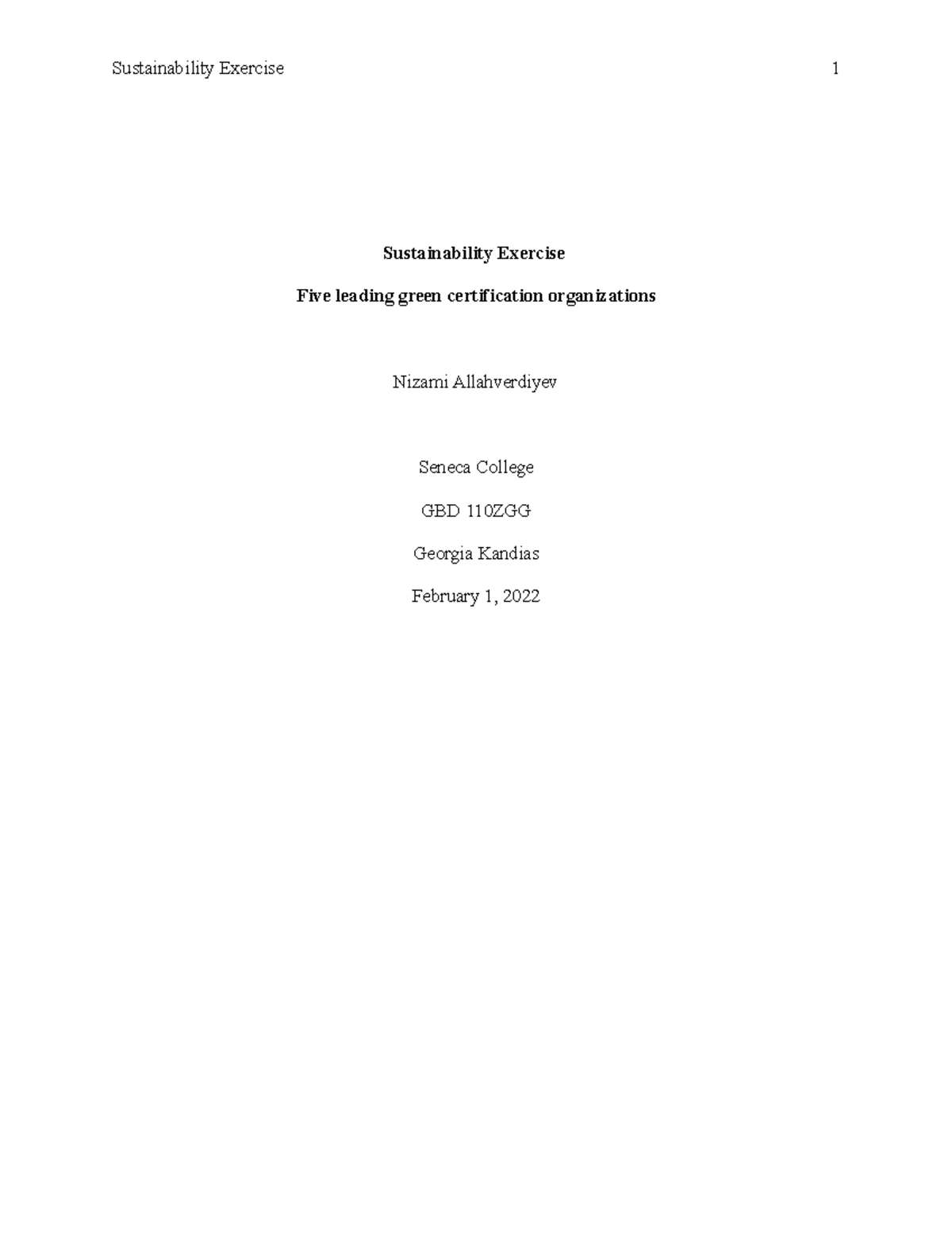 Sustainability Assignment - Sustainability Exercise Five leading green ...