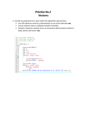 Práctica 1 Vectores+ - Práctica No. Vectores Declarar un vector de tipo ...