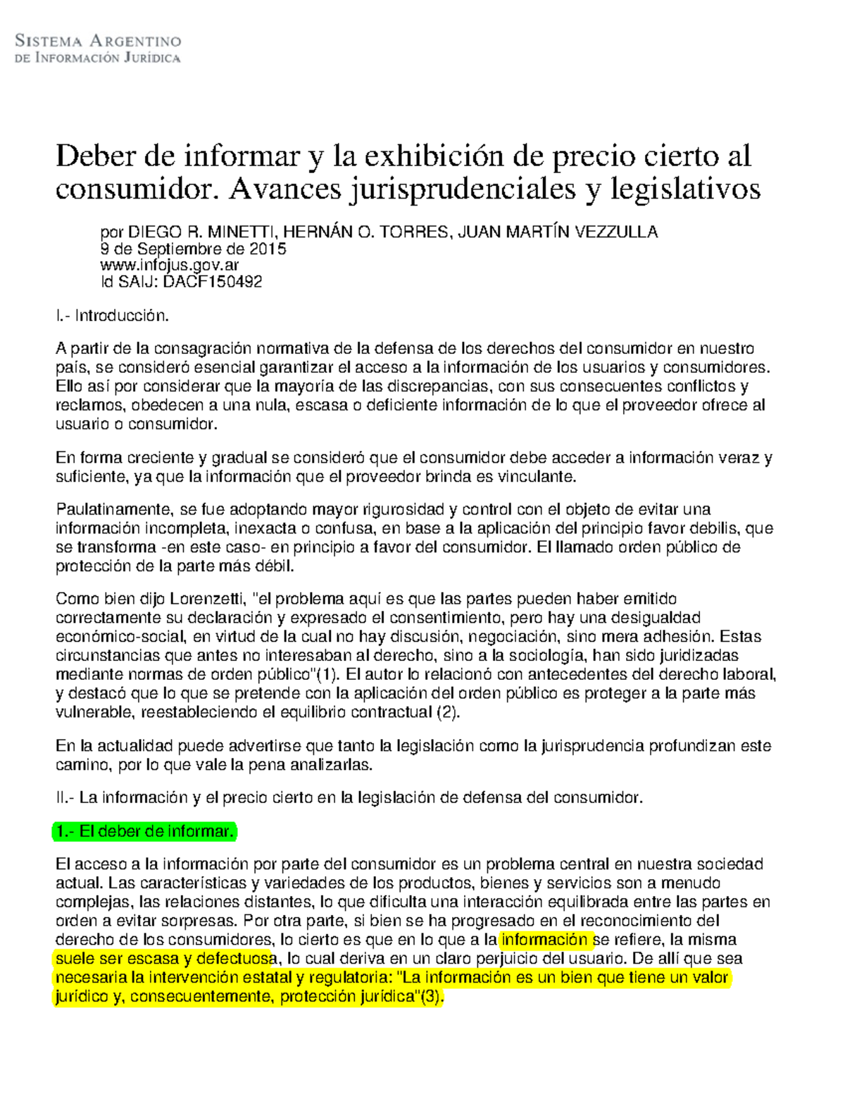 Deber de informar y la exhibición de precio cierto al consumidor ...