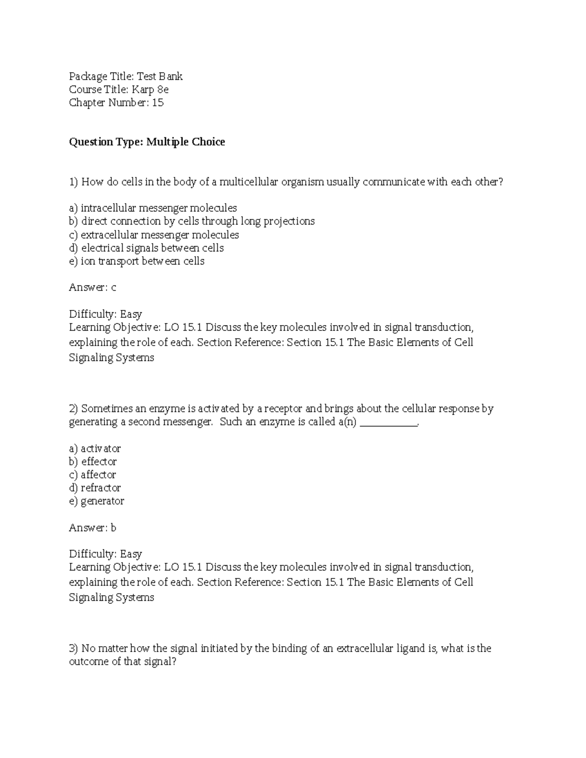 Chapter 15 - cell biology test bank - Package Title: Test Bank Course ...