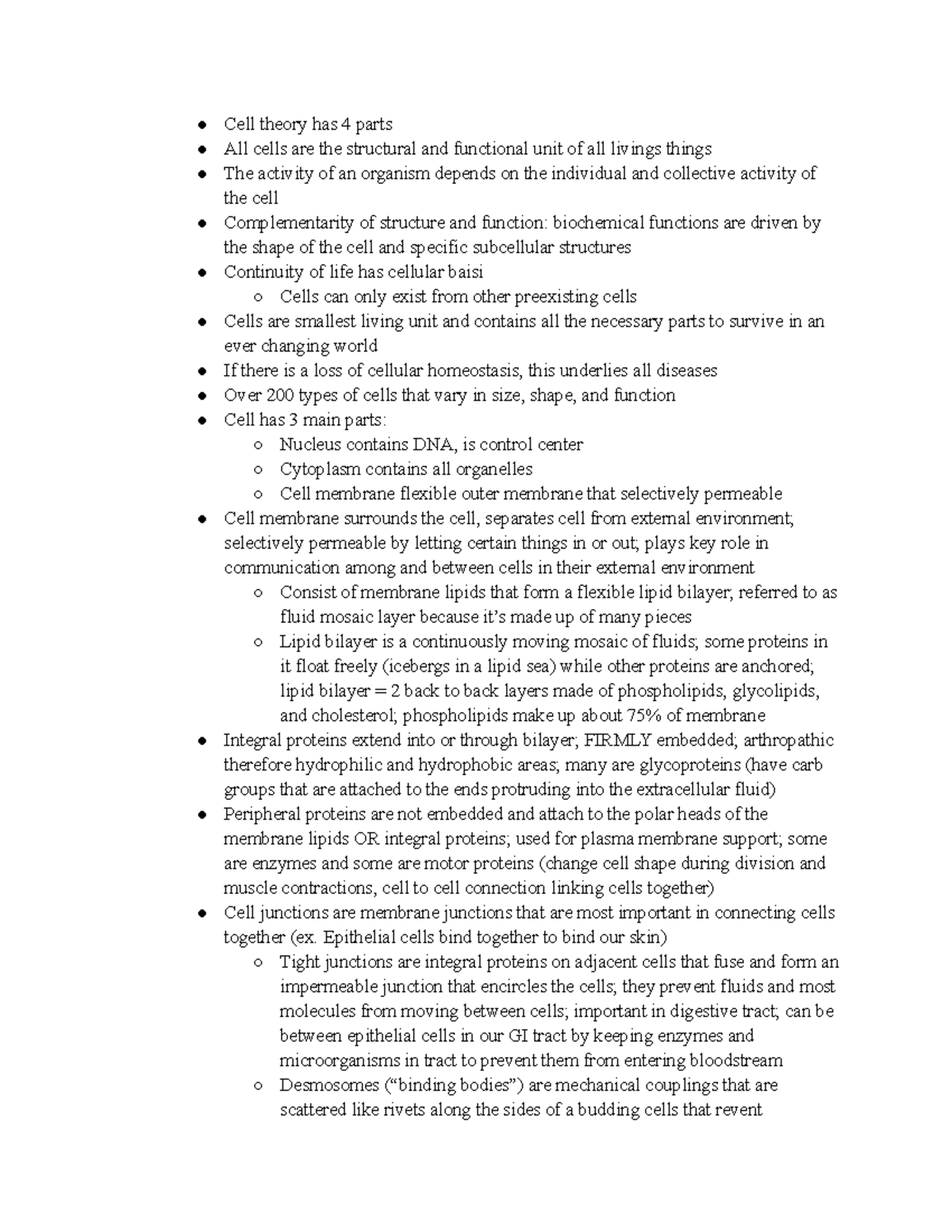 Anatomy and Physiology Notes 8 9 25 - Cell theory has 4 parts All cells ...
