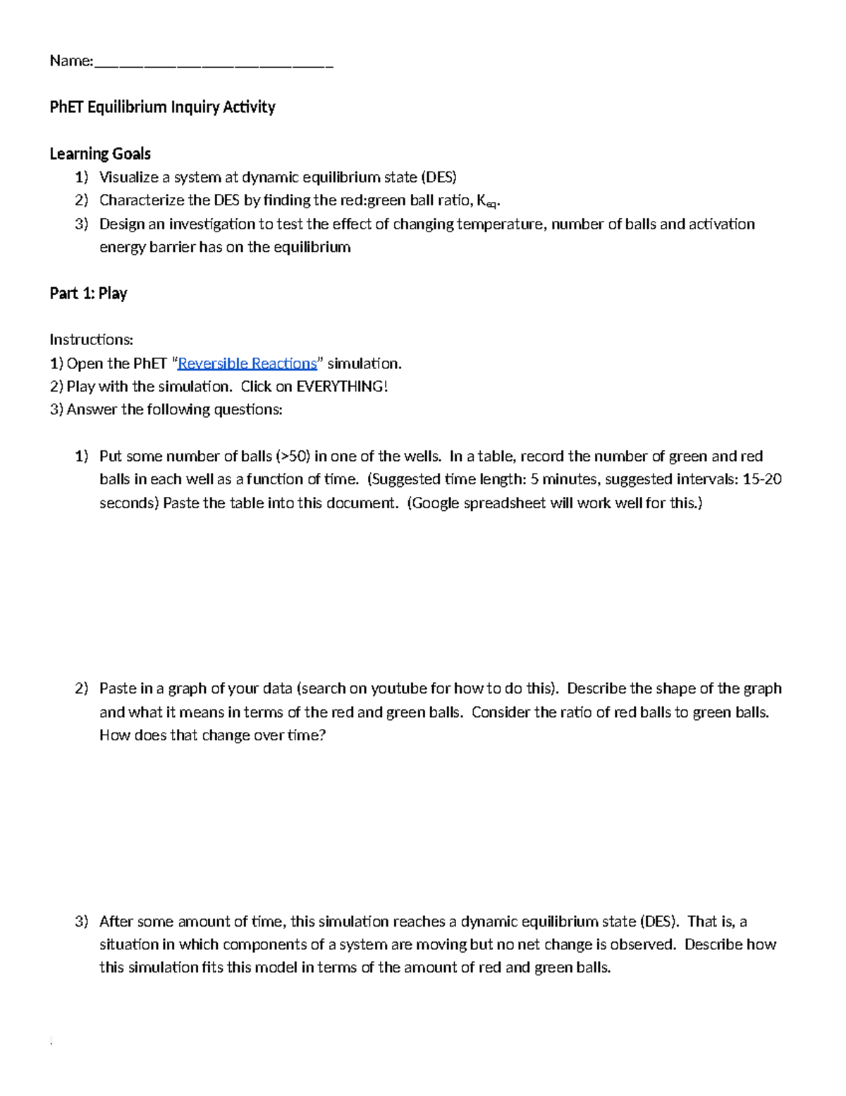 Equilibrium Experiment Ph ET Activity - Name ...