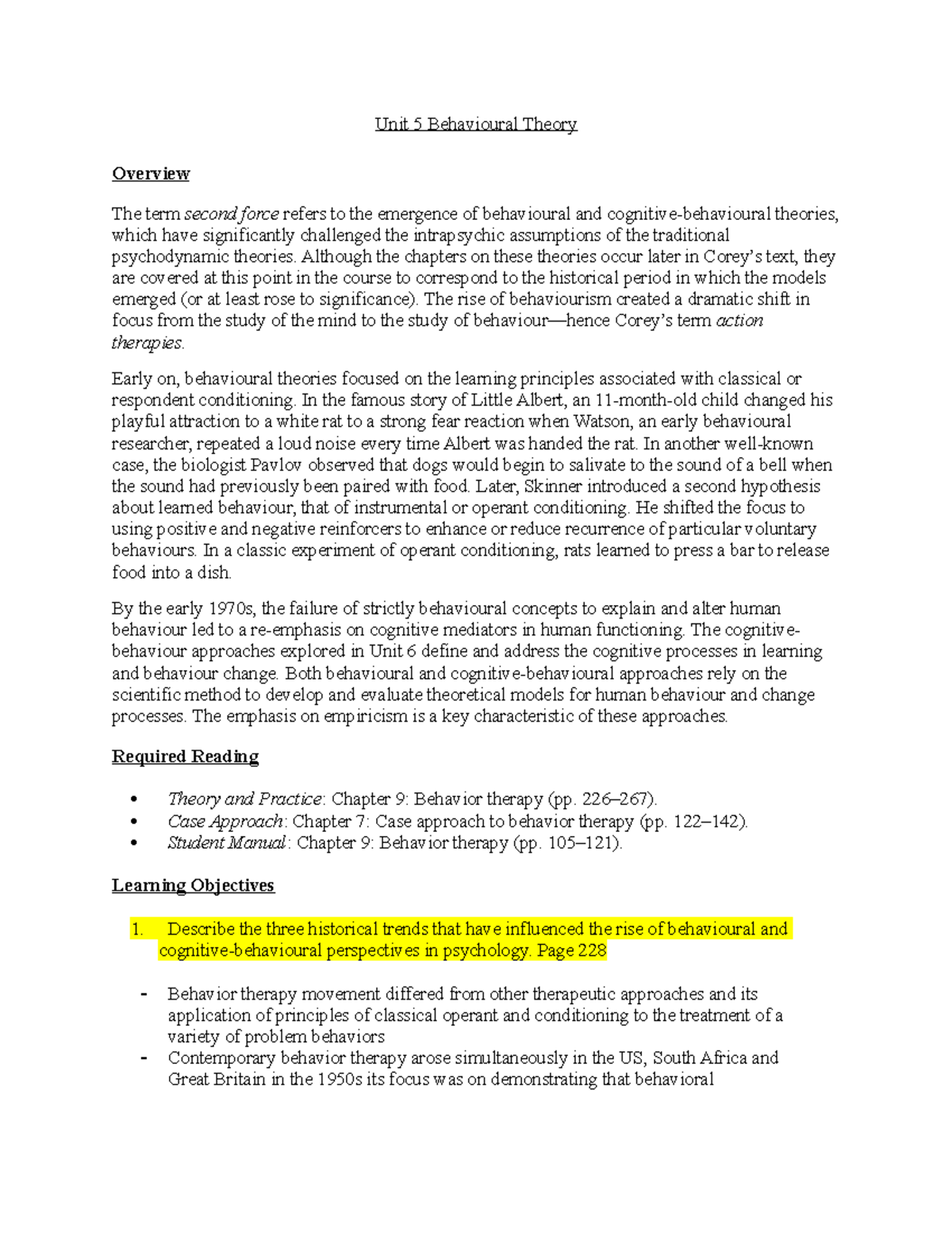 Unit 5 Behavioural Theory - Unit 5 Behavioural Theory Overview The term ...
