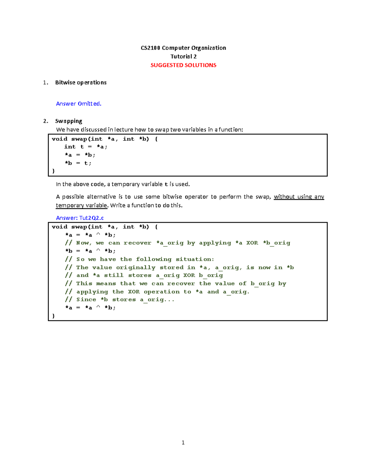 Cs2100 Tut2ans Release Cs2100 Computer Organization Tutorial 2