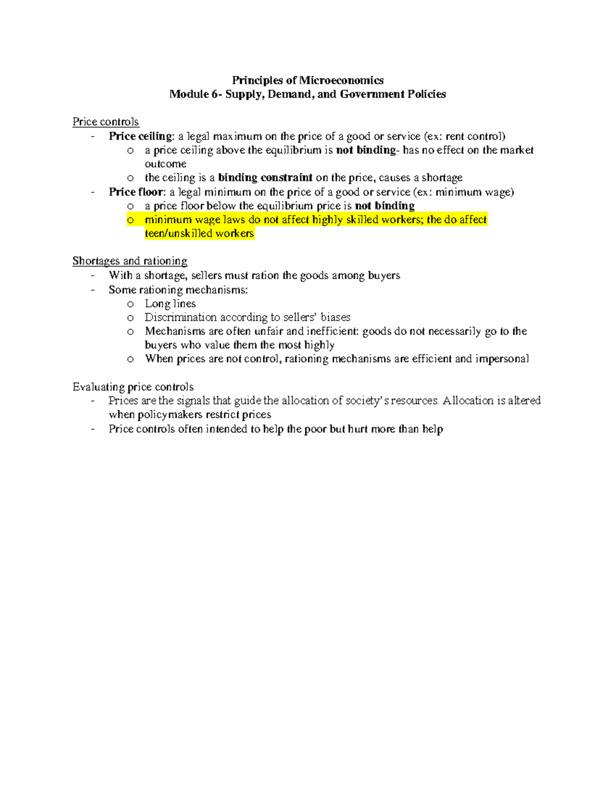 ECON 2020 Module 6 Notes - Principles of Microeconomics Module 6 ...