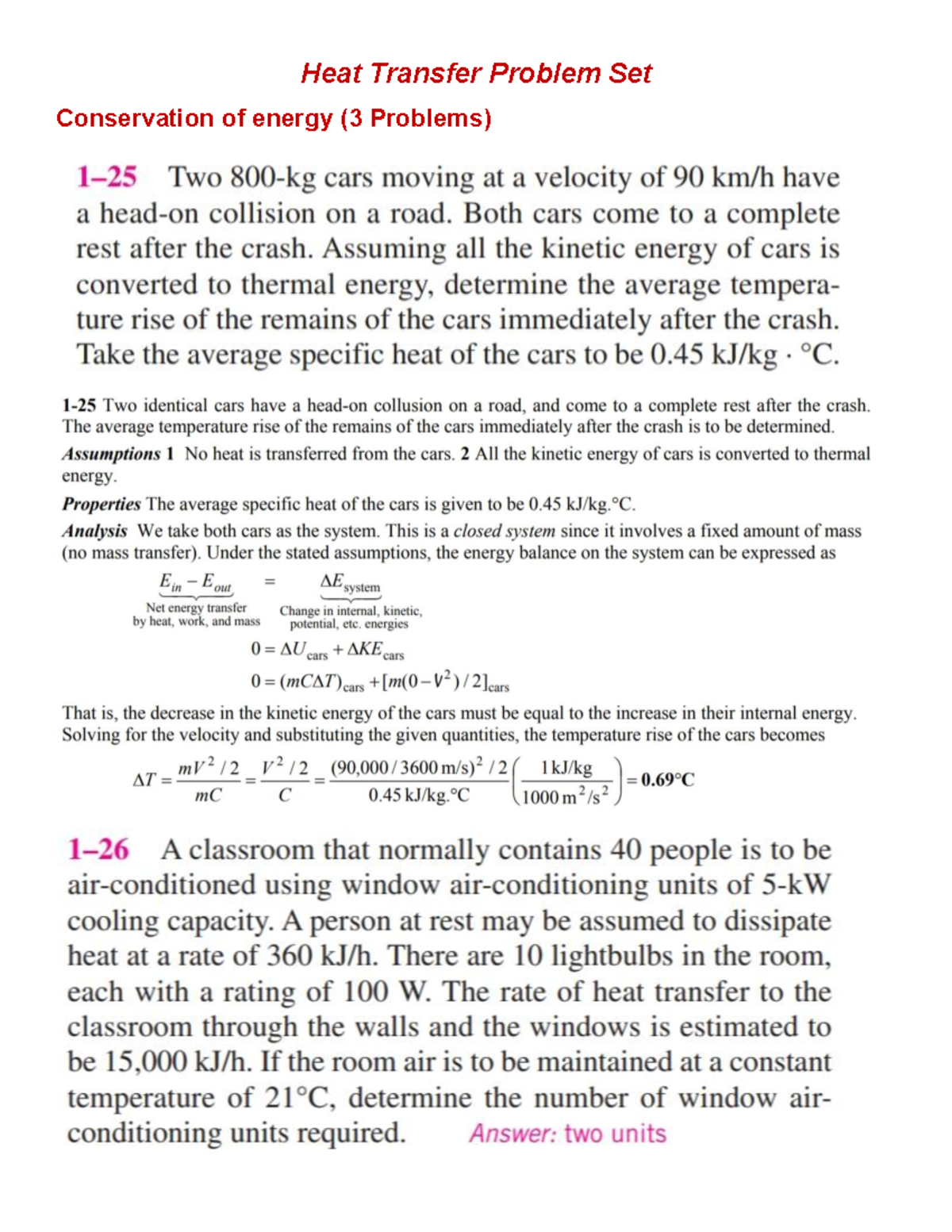 Problem-Set - Mechanical Engineering - Heat Transfer Problem Set ...