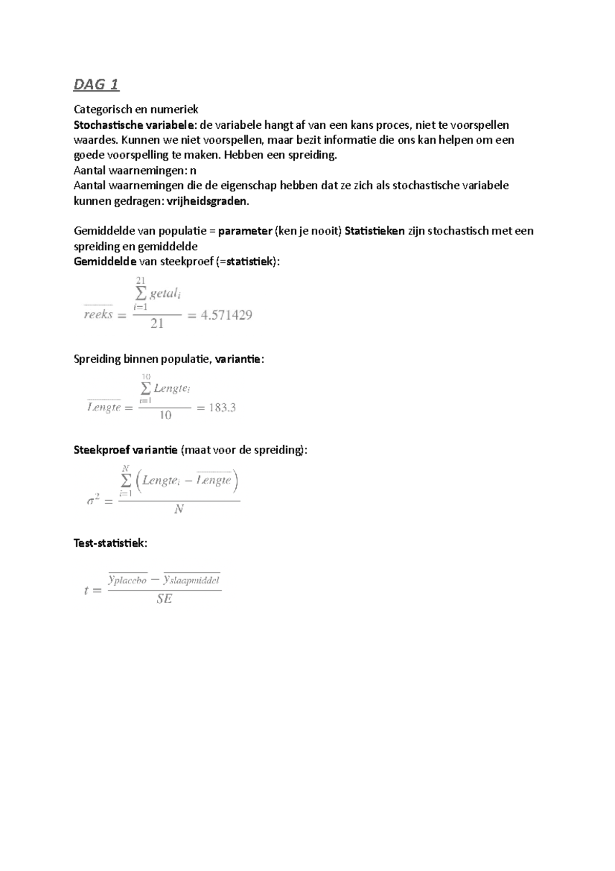 Formules statistiek - DAG 1 Categorisch en numeriek Stochastische ...