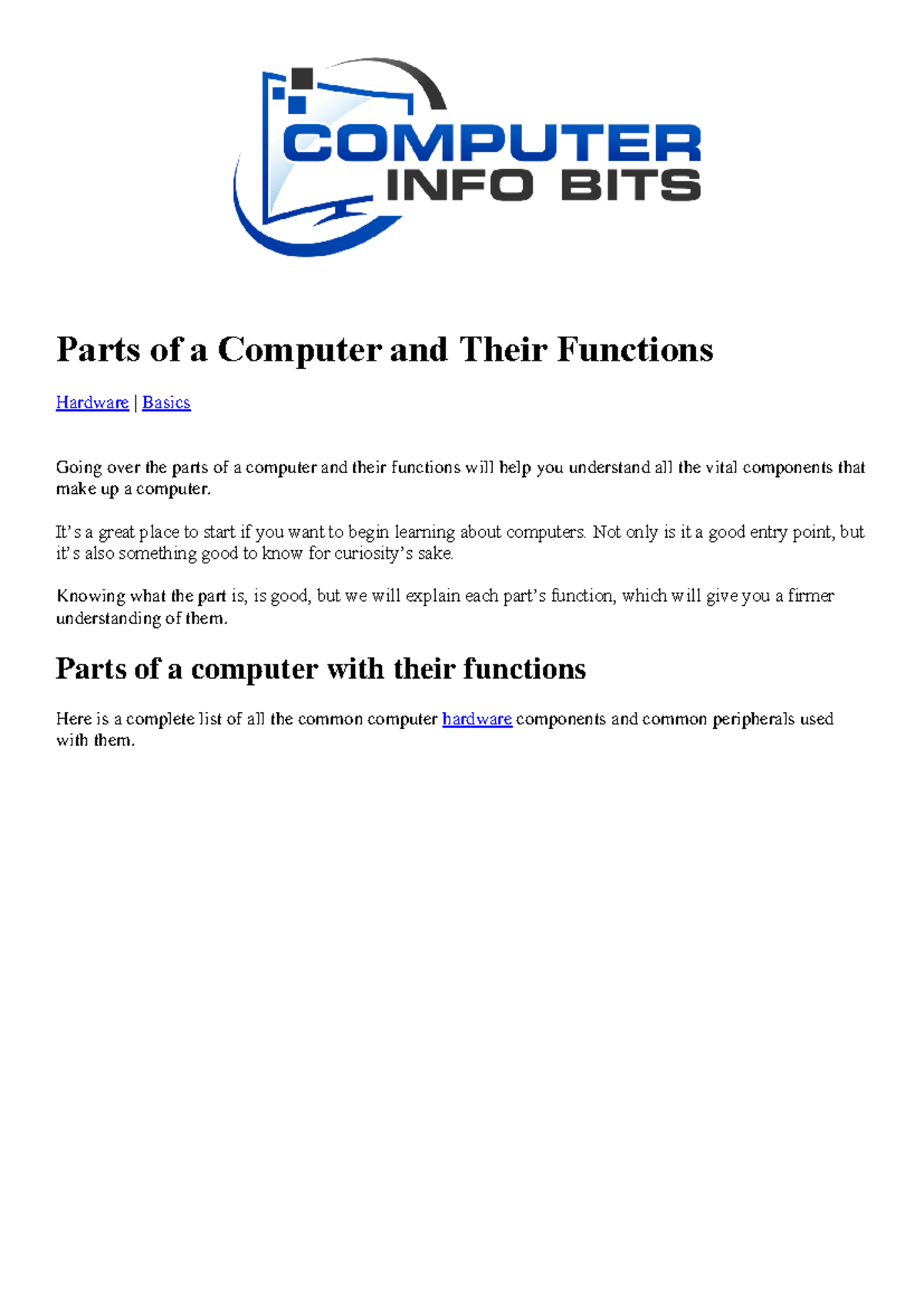 Parts of a Computer and Their Functions - Parts of a Computer and Their ...