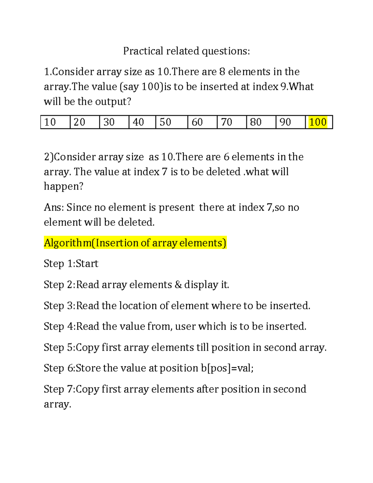 DSU Practicals - Practical - Practical related questions: 1 array size ...