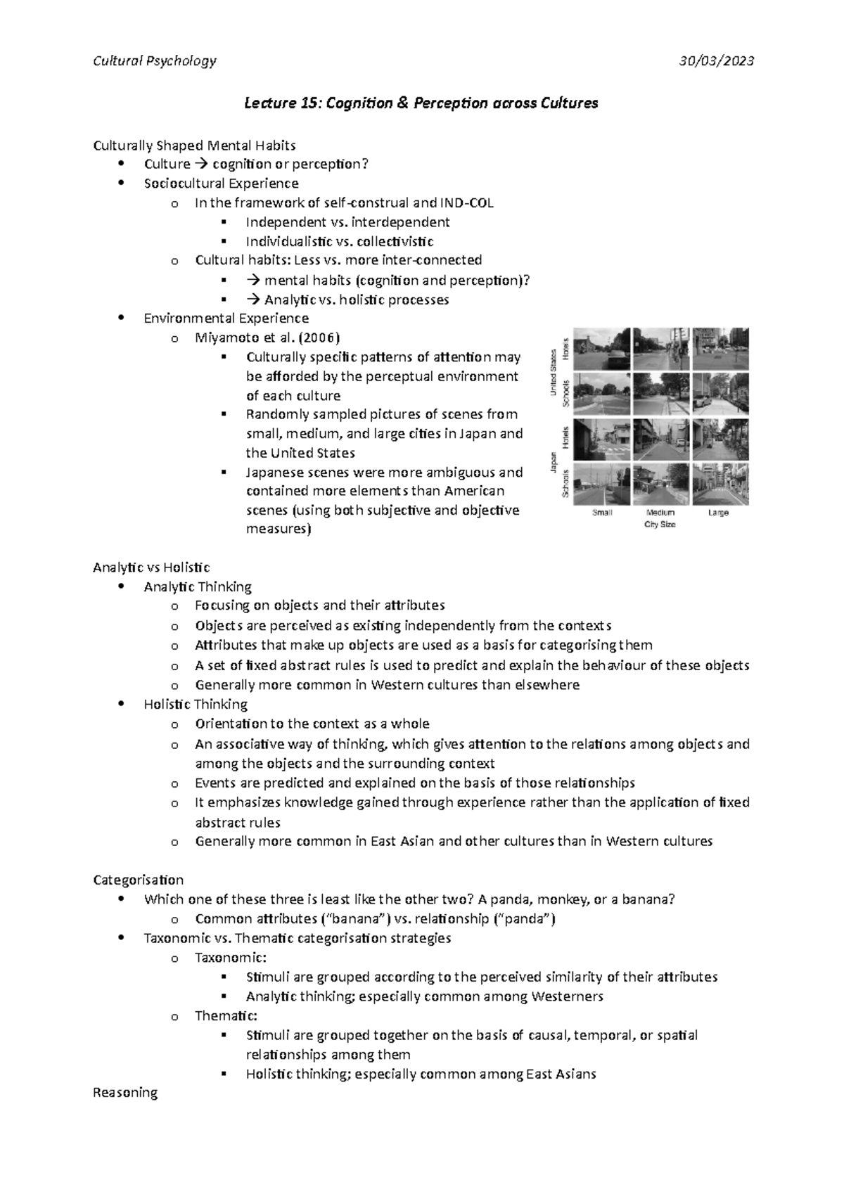 Cognition and Perception across Cultures - Cultural Psychology 30/03 ...