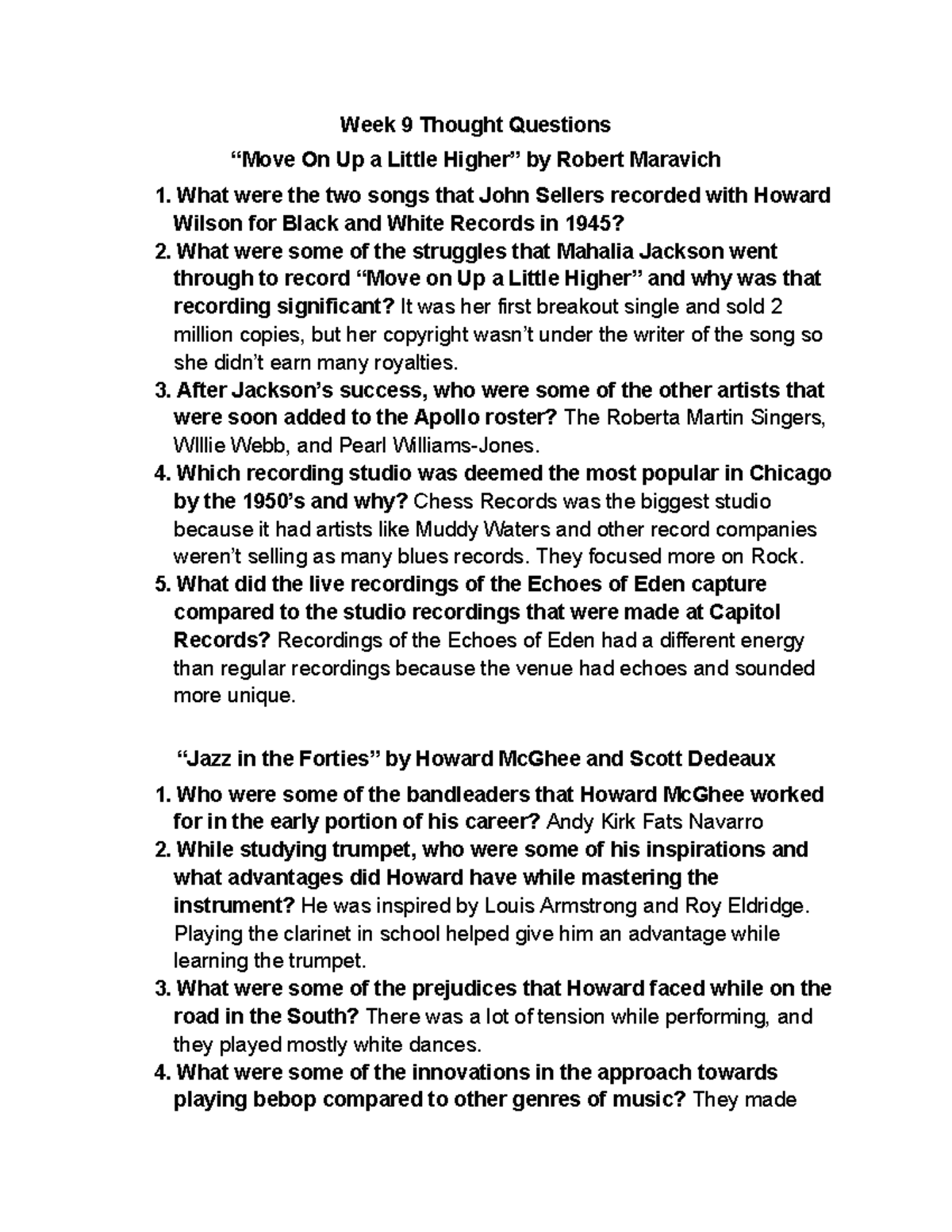 Week 9 Thought Questions - Week 9 Thought Questions “Move On Up a ...