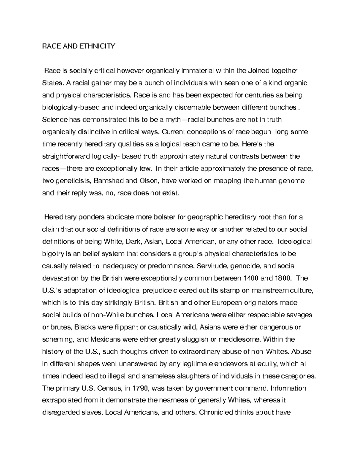 Note sos 8 - RACE AND ETHNICITY - RACE AND ETHNICITY Race is socially ...