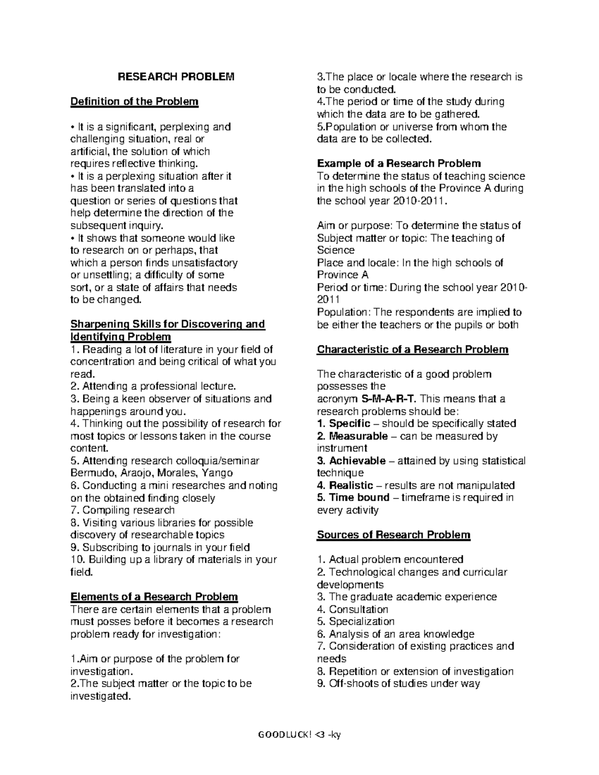 Research Reviewer notes - GOODLUCK!