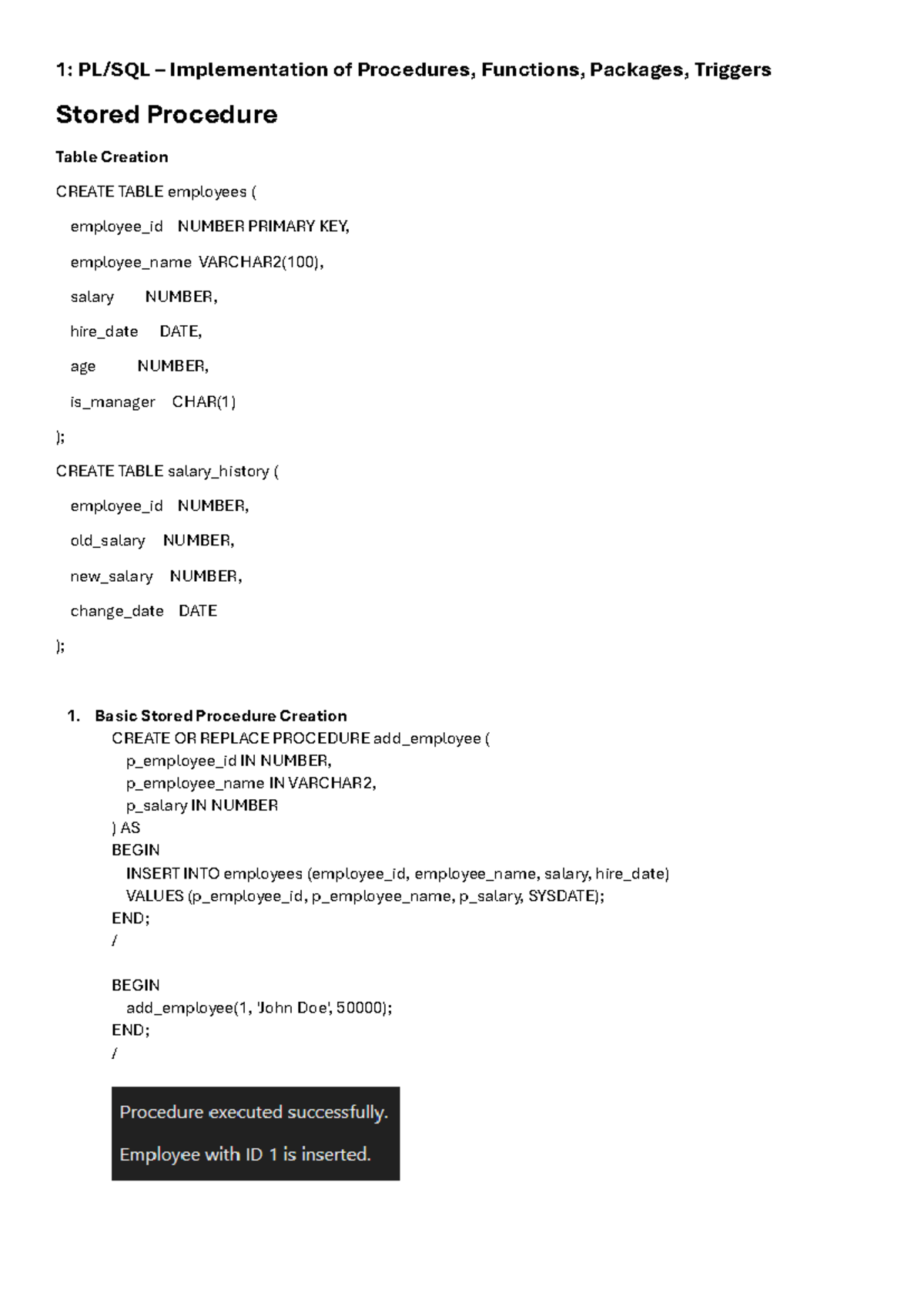 Adbms journal blackbook - 1: PL/SQL – Implementation of Procedures ...