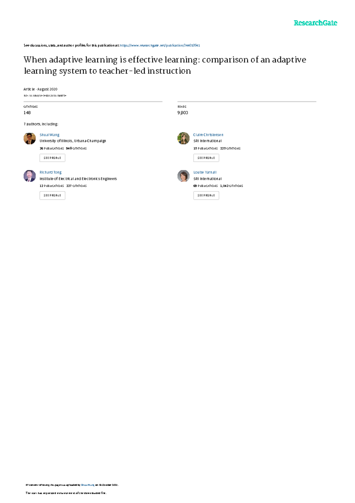 When adaptive learning is effective learning comparison of an adaptive learning system to - Studocu