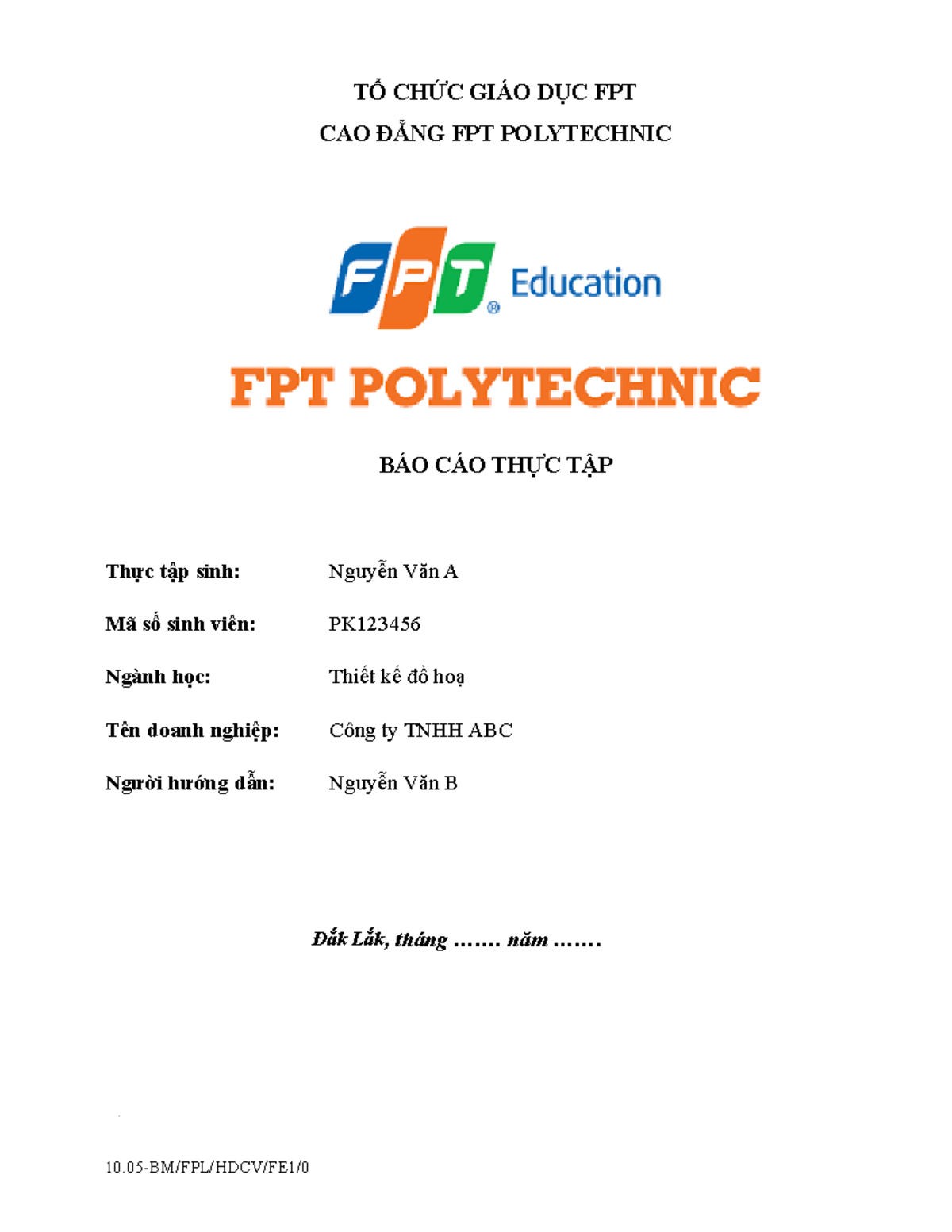 Báo cáo thực tập - Copy` 1 - TỔ CHỨC GIÁO DỤC FPT CAO ĐẲNG FPT ...