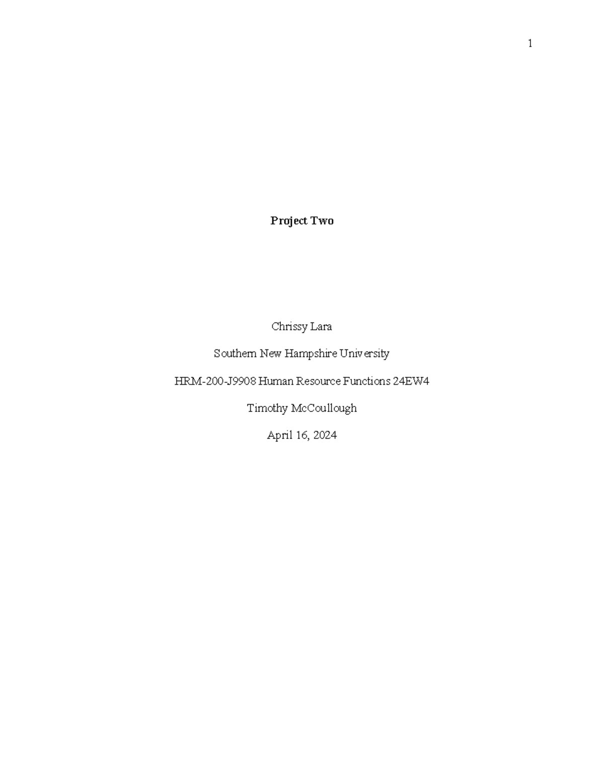 HRM 200 Project Two Template - Project Two Chrissy Lara Southern New ...