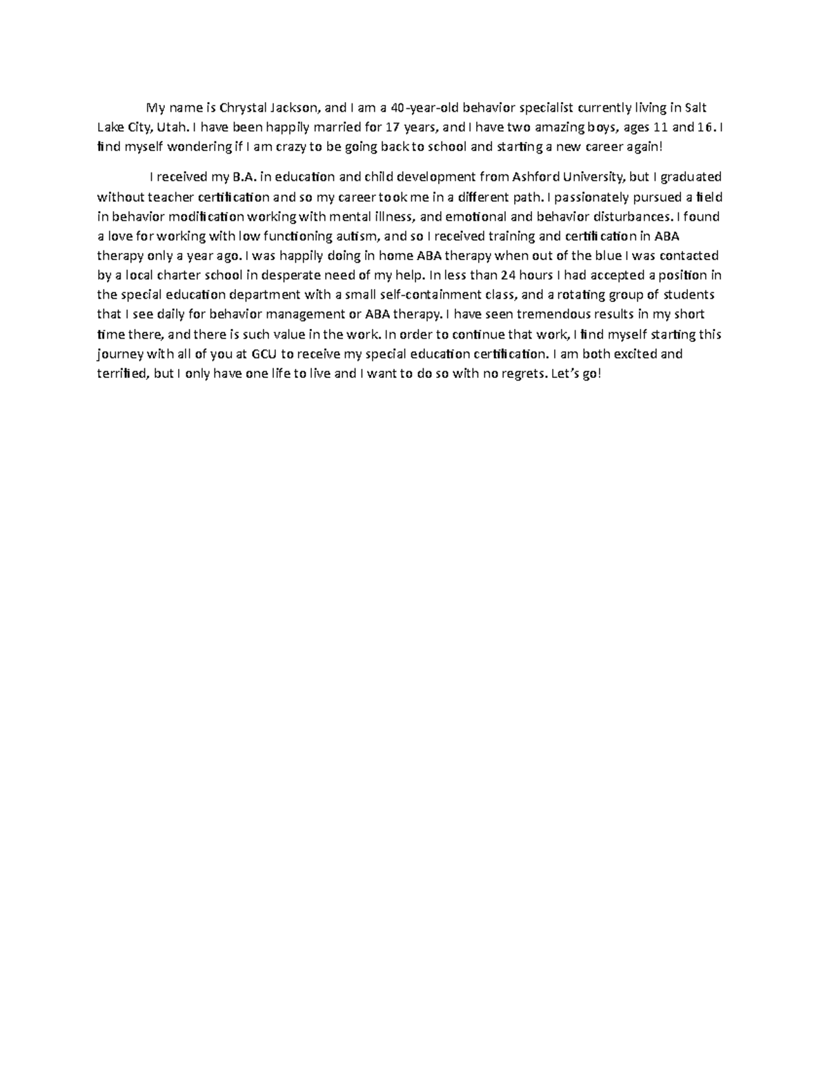 Chrystal Jackson Bio introductory wall post - My name is Chrystal ...