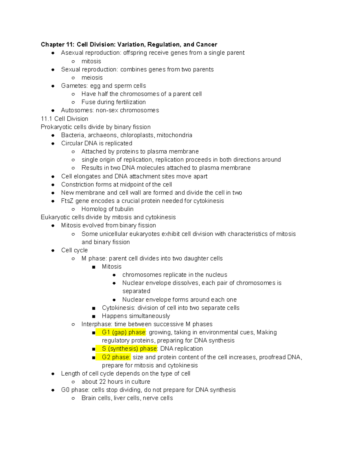 Ch11 Cell Division - Chapter 11: Cell Division: Variation, Regulation ...