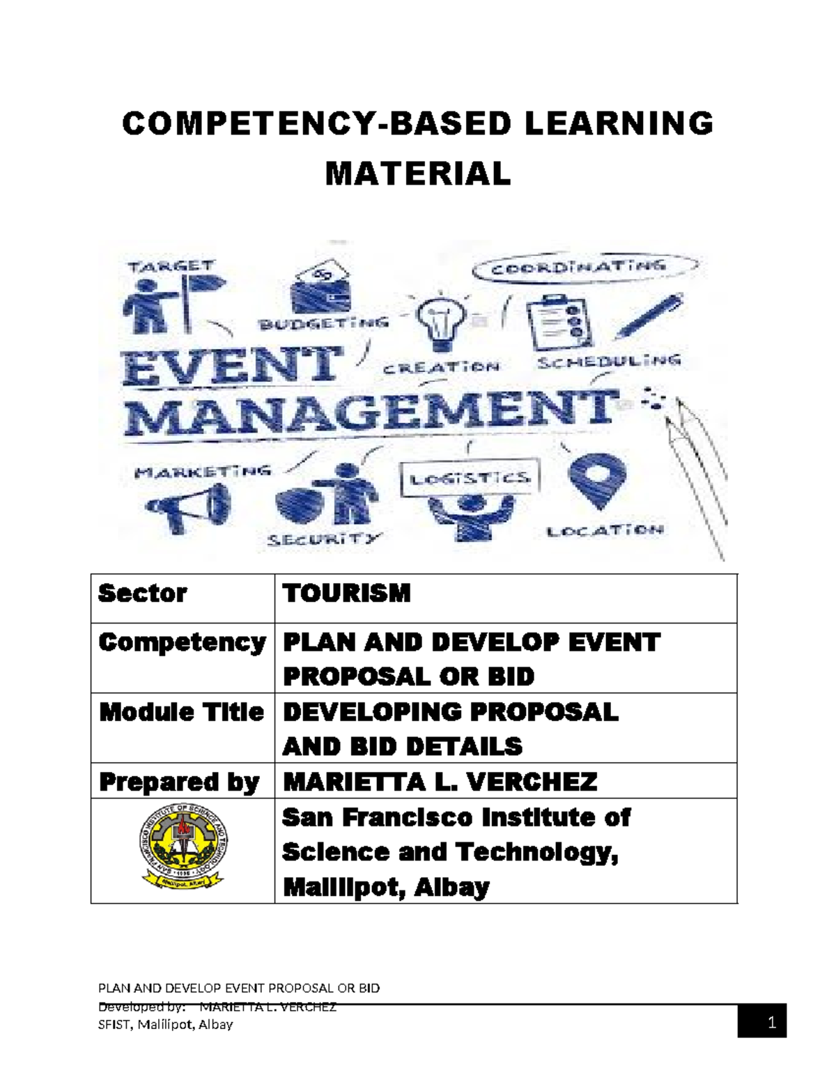 CBLM Events - COMPETENCY-BASED LEARNING MATERIAL Sector TOURISM Competency PLAN AND DEVELOP ...