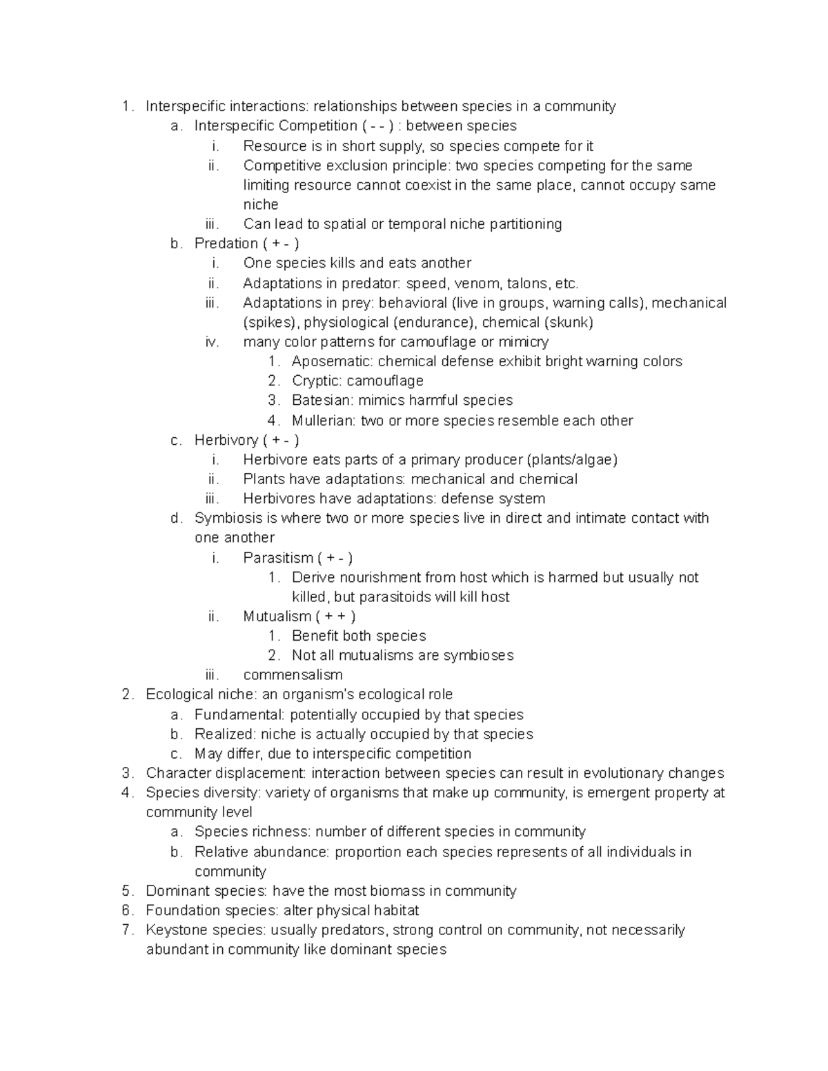 Ecosystem Interactions Lecture Notes - Interspecific interactions ...