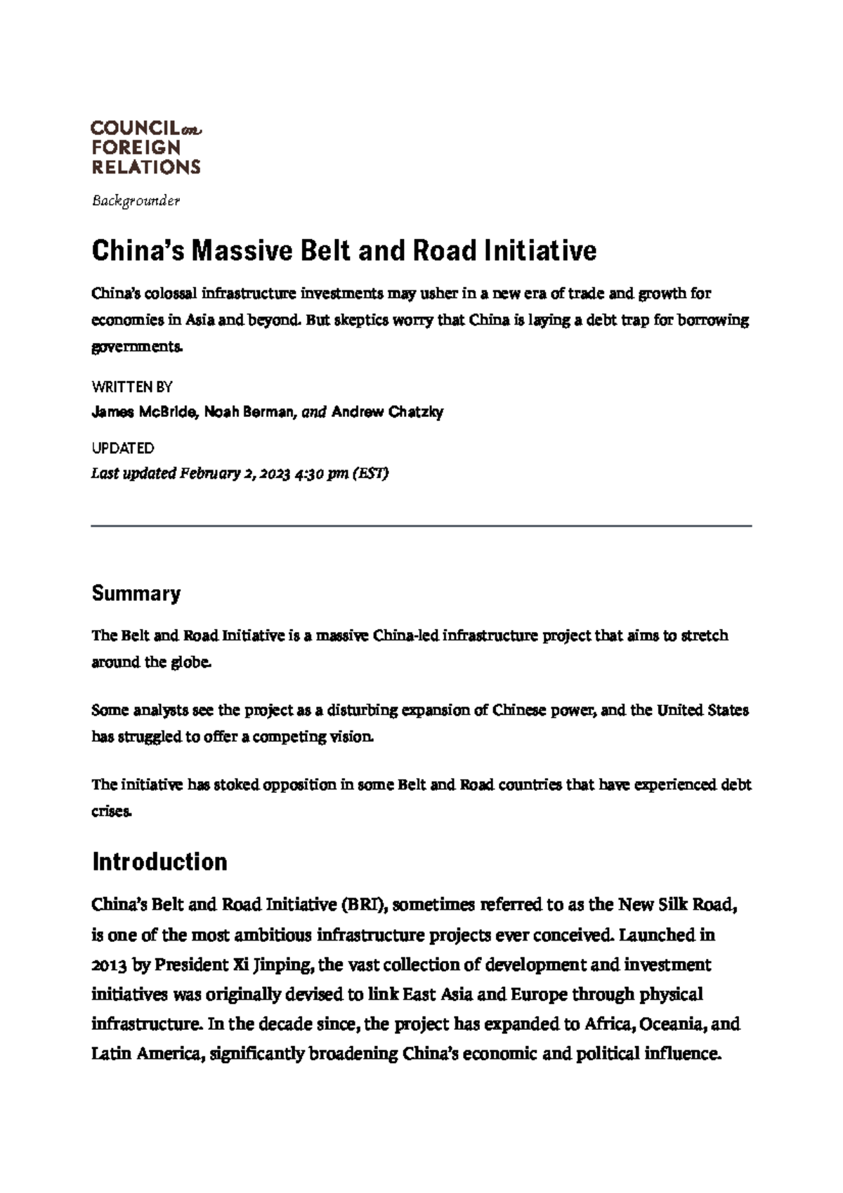 China’s Massive Belt and Road Initiative Council on Foreign Relations ...