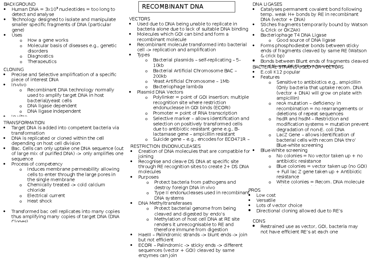 Recom DNATechnology - RECOMBINANT DNA DNA LIGASES Catalyses permanent ...