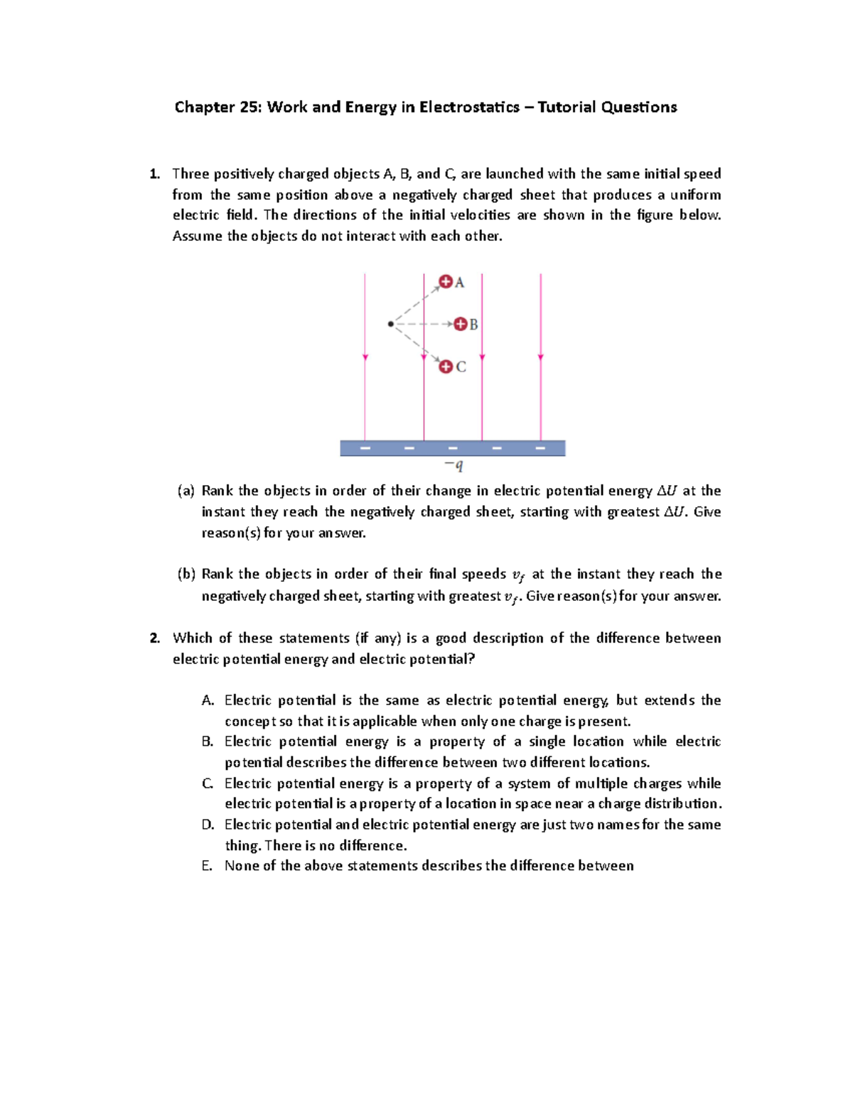 Chapter 25 Tutorial 2023-Questions - Chapter 25: Work and Energy in ...