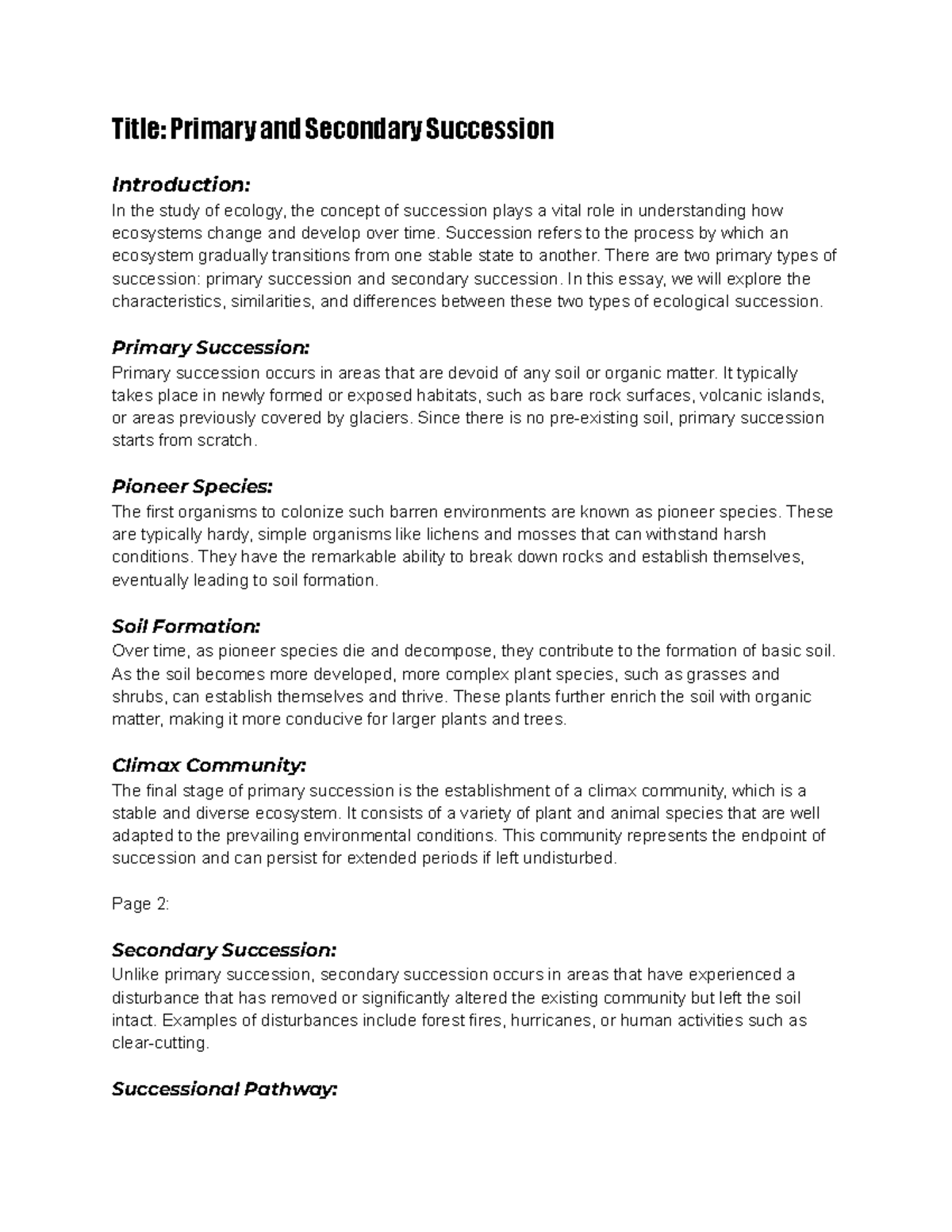 Title Primary and Secondary Succession - Title: Primary and Secondary ...