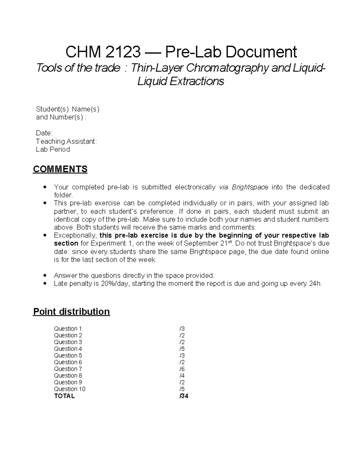 CH2123 lab1 prelab sample - CHM 2123 — Pre-Lab Document Tools of the ...